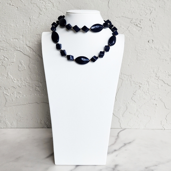 Jewelry | Vintage Nwt Genuine Lucite Blue Gold Beaded Long Necklace 3 ...
